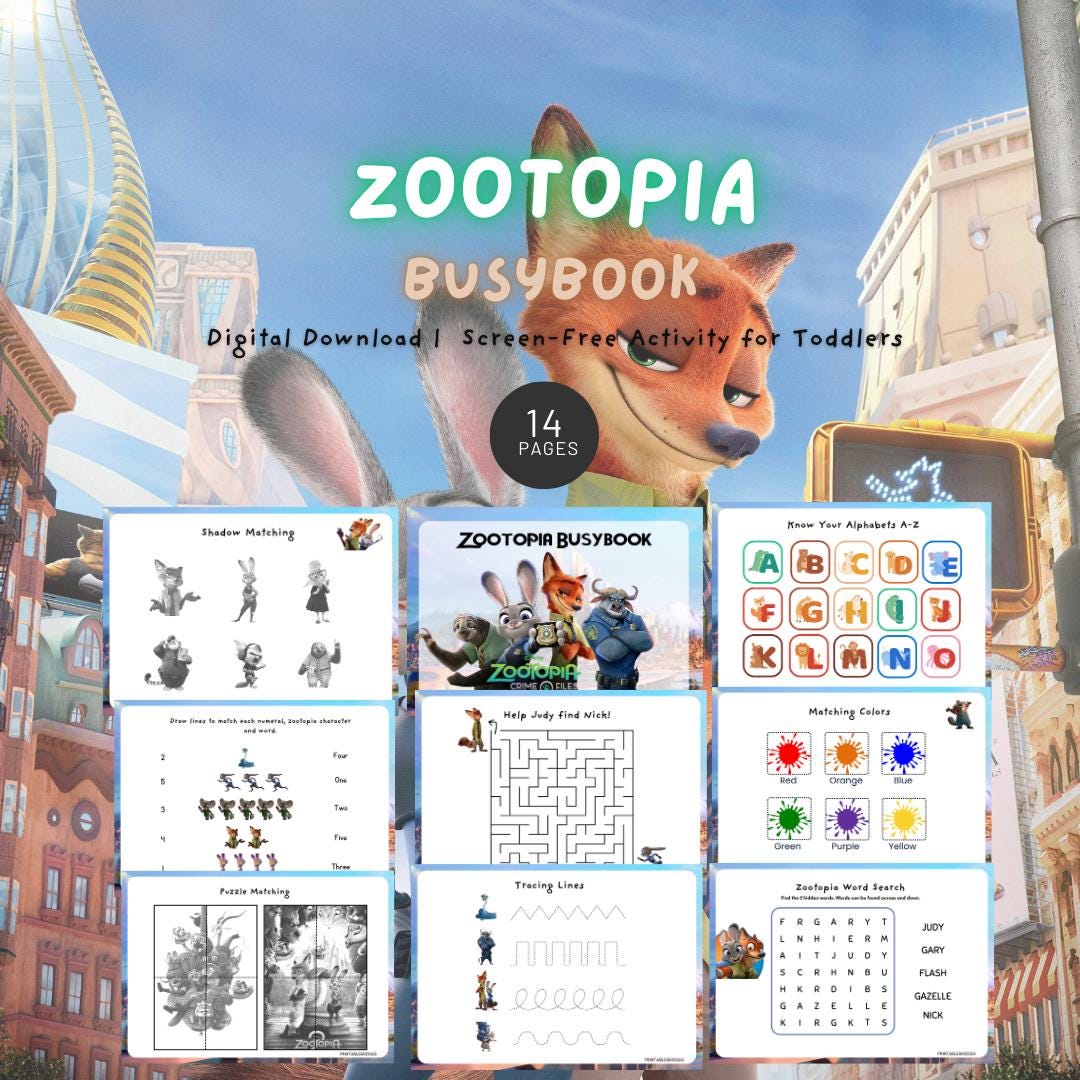 Printable Zootopia Busy Book Printable Montessori Toddler Activity Book ...