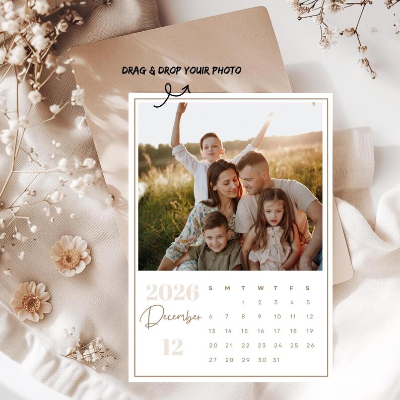 Editable Personalized 2026 Photo Calendar Template, Monthly Editable ...