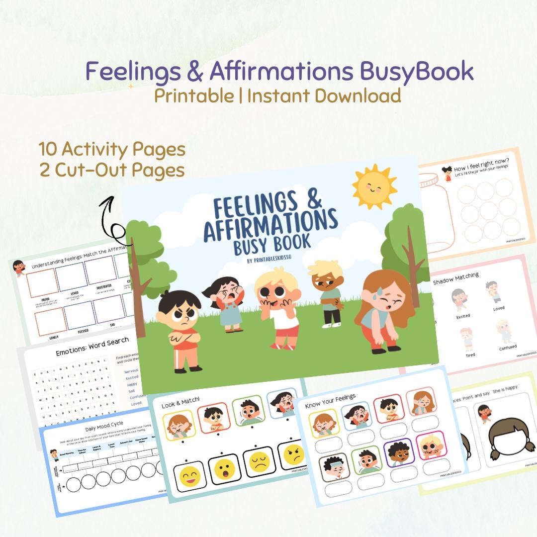 Printable Feelings & Kids Affirmations Emotions Busy Book Activity ...