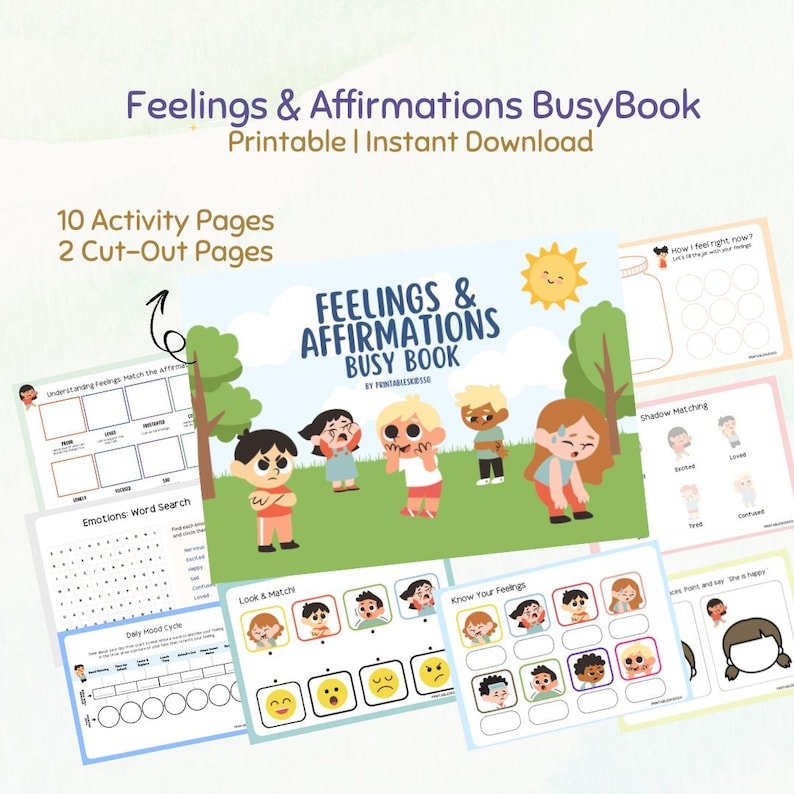 Printable Feelings & Kids Affirmations Emotions Busy Book Activity ...