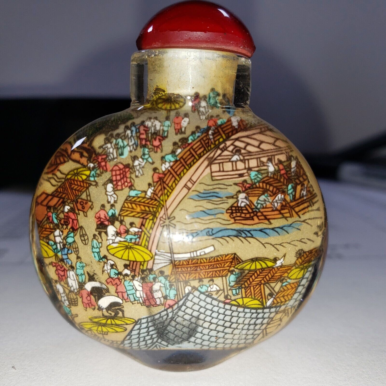 VINTAGE Chinese REVERSE PAINTED Snuff Perfume Bottle Vibrant Colors ...