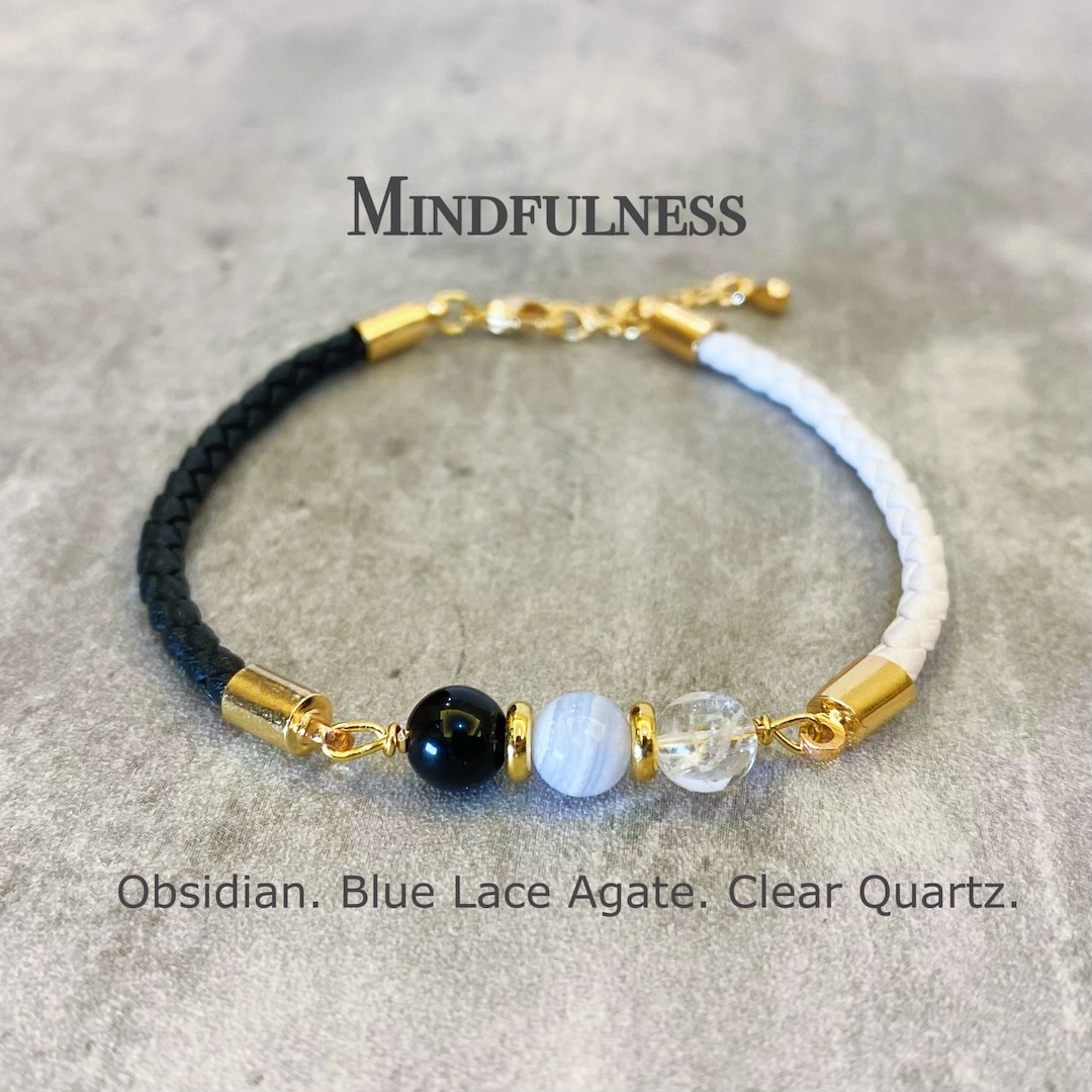 Mindfulness Inspired Bracelet, Obsidian, Blue Lace Agate, Clear Quartz ...