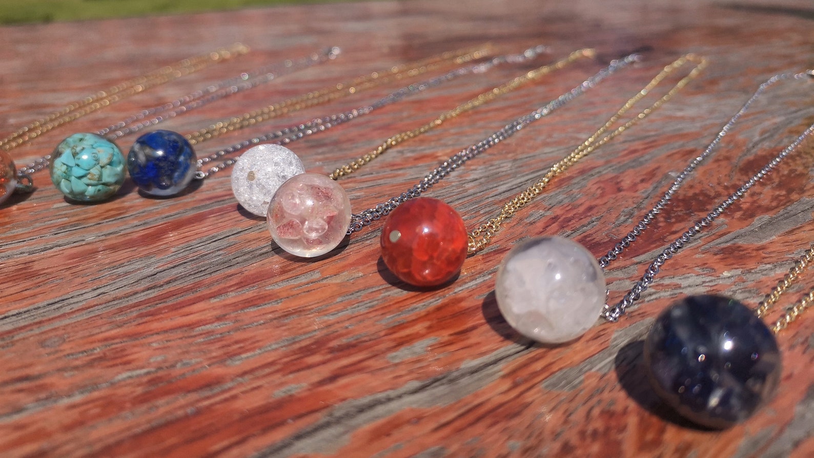 Fiery Gems-natural Fire Agate Sphere Pendant Necklace, 18K Gold Filled ...