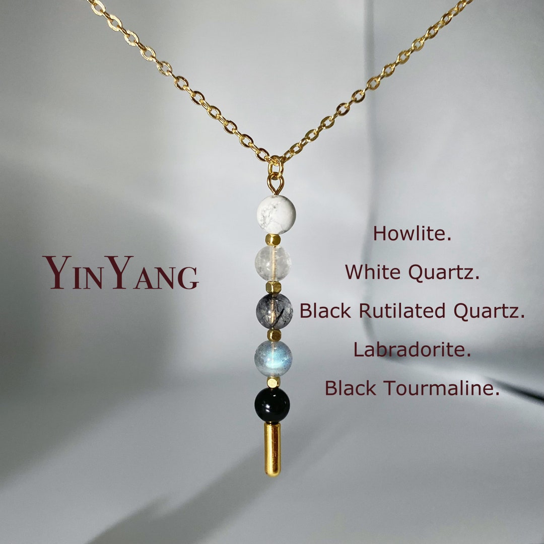 Mindfulness Necklace, Yin Yang, Genuine Crystal, Dainty Safety Pin ...