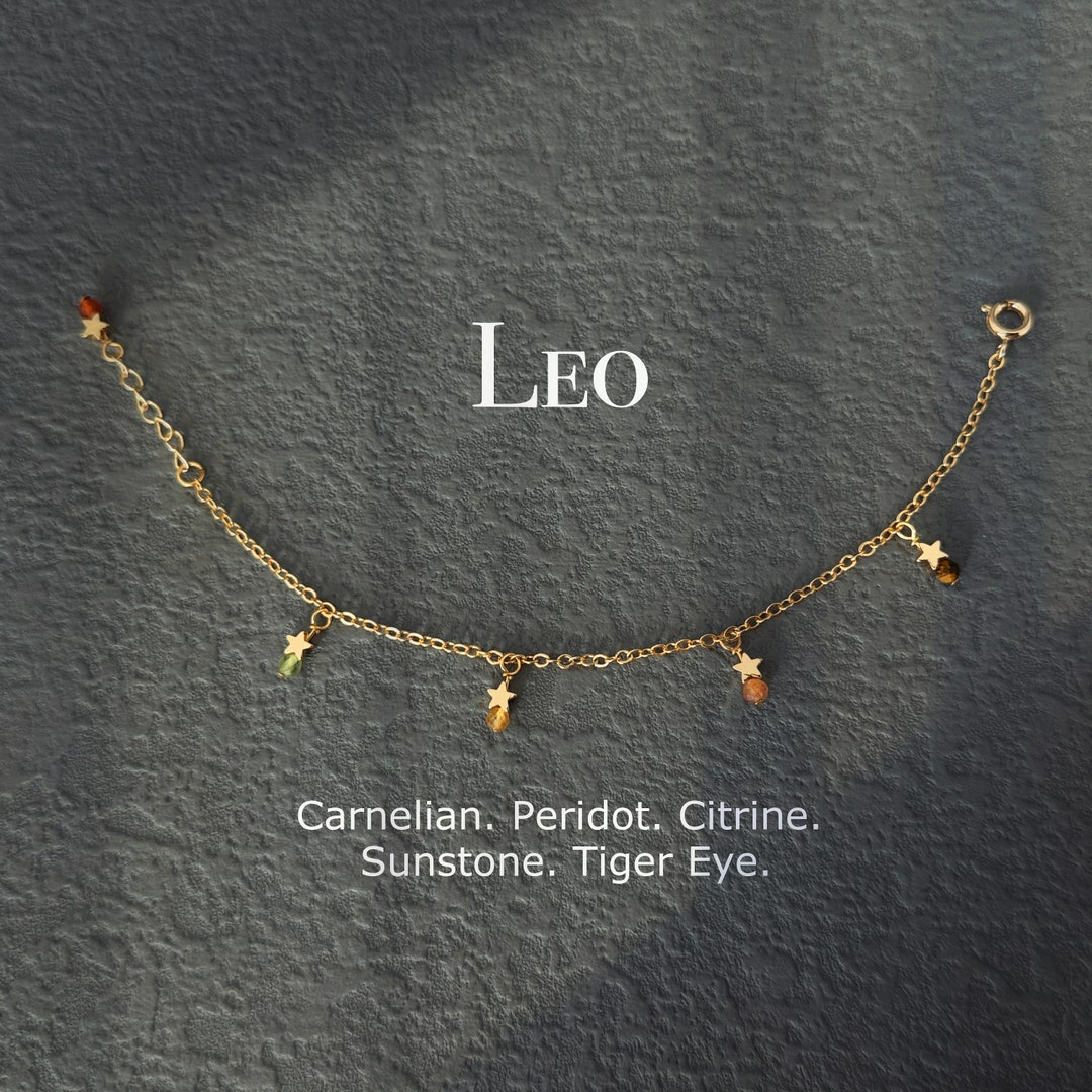 Dainty Leo Crystal Bracelet, Zodiac Star Charm Bracelet, August ...