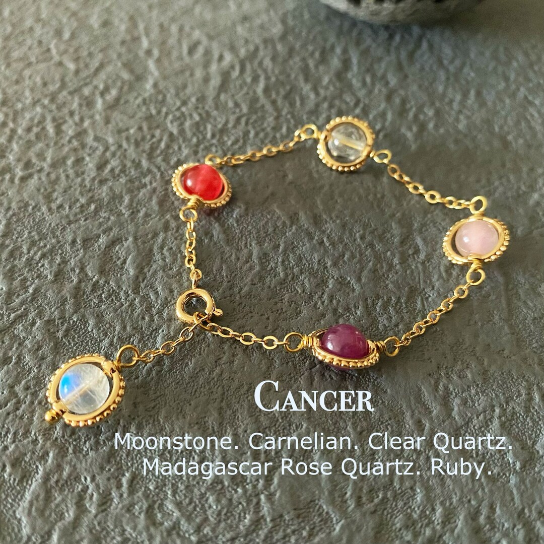 Handmade Cancer Crystal Bracelet, Zodiac Gemstones, Moonstone ...