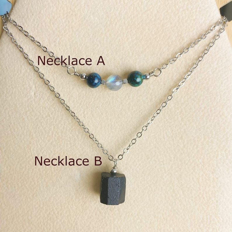 Simple Layered Necklace Set, Chrysocolla, Labradorite, Black Tourmaline ...