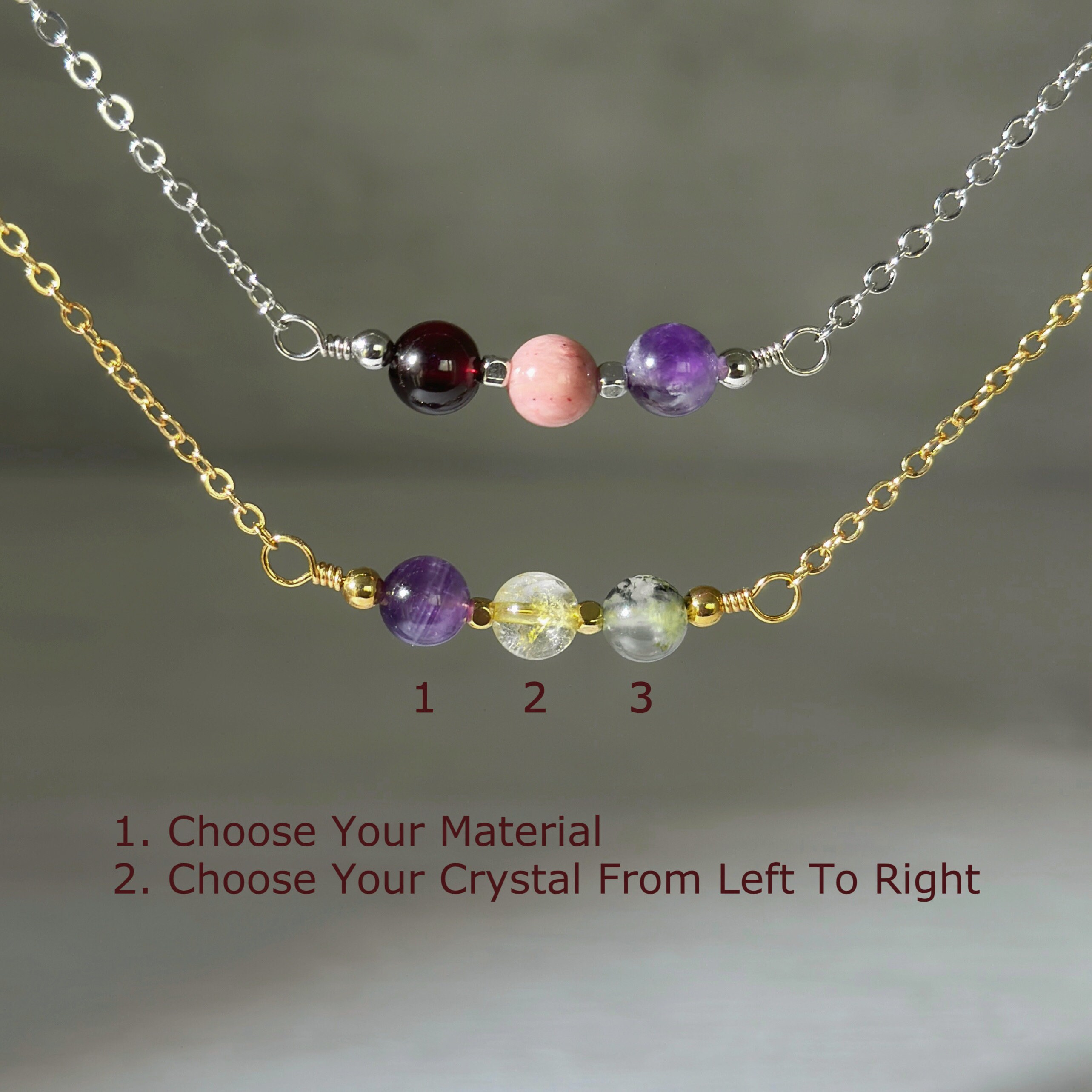 Personalized Crystal Necklace, Custom 6mm Gemstone Necklace, 18K Gold ...