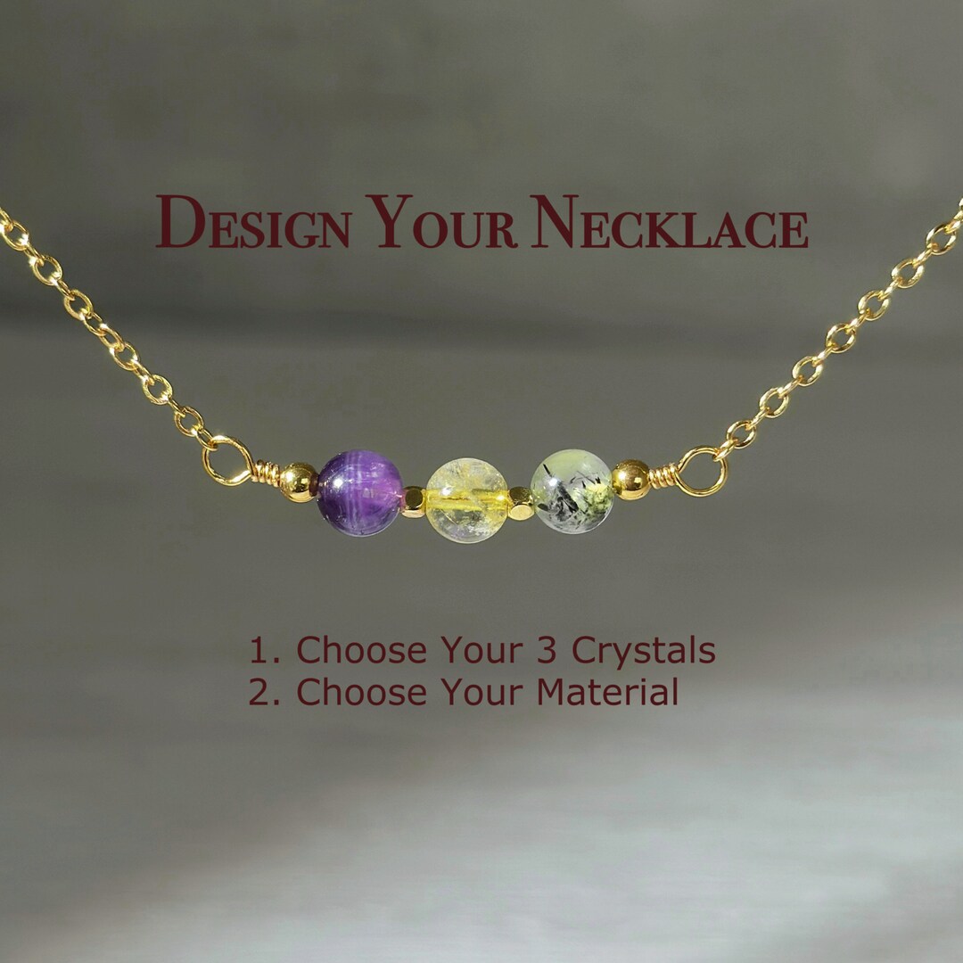 Personalized Crystal Necklace, Custom 6mm Gemstone Necklace, 18K Gold ...