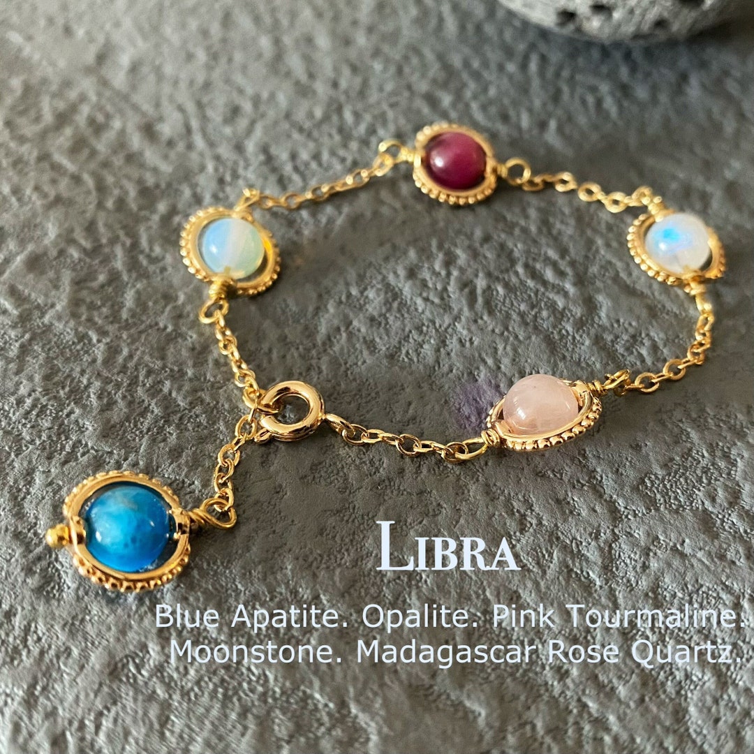 Libra Crystal Bracelet, Handmade Zodiac Gemstones, Blue Apatite,opalite ...