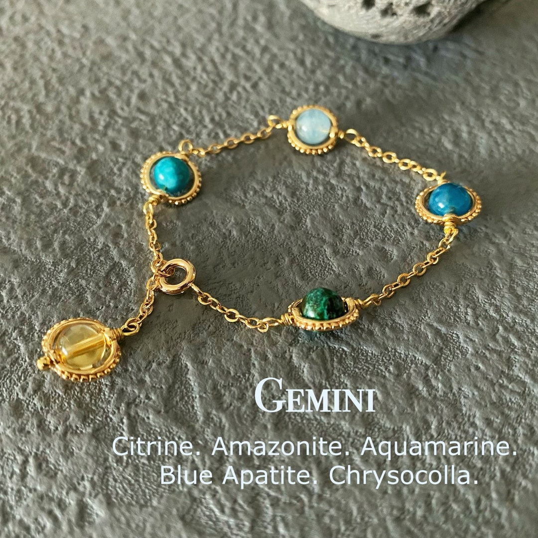 Handmade Gemini Crystal Bracelet, Zodiac Gemstones, Citrine, Amazonite ...