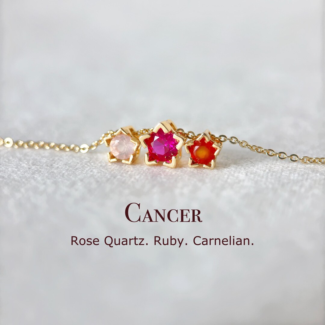 Cancer Celestial Star Necklace, Dainty Star Charm, Real Gemstone, Ruby ...