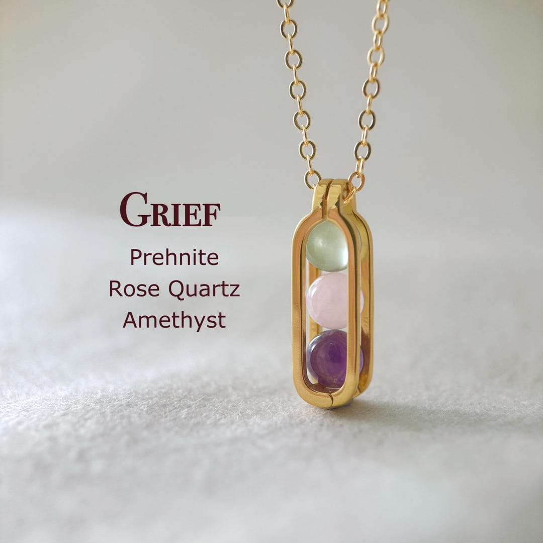 Minimalist Sympathy Necklace, Grief and Loss, Prehnite, Rose Quartz ...