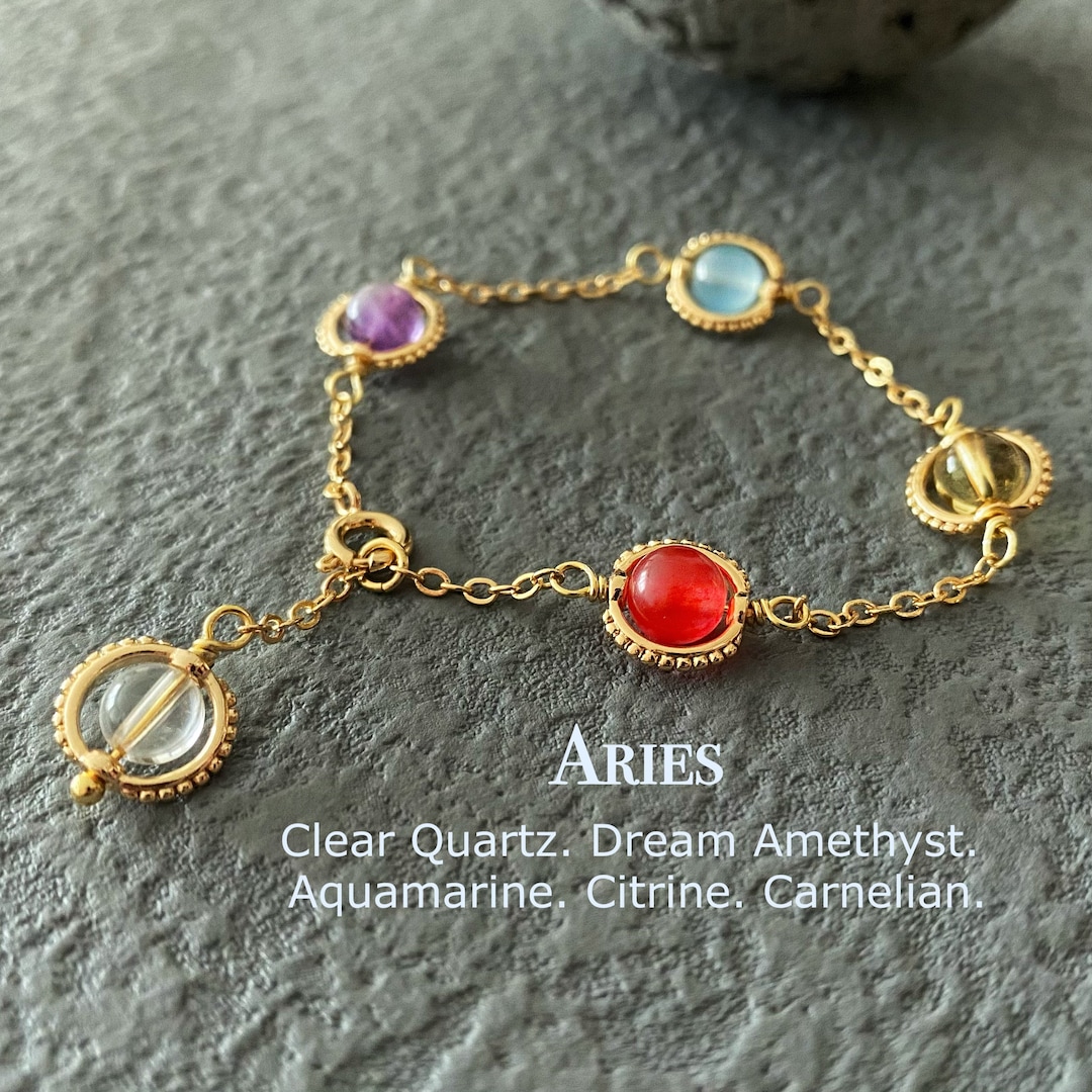 Aries Crystal Bracelet, Handmade Zodiac Gemstones, Clear Quartz ...