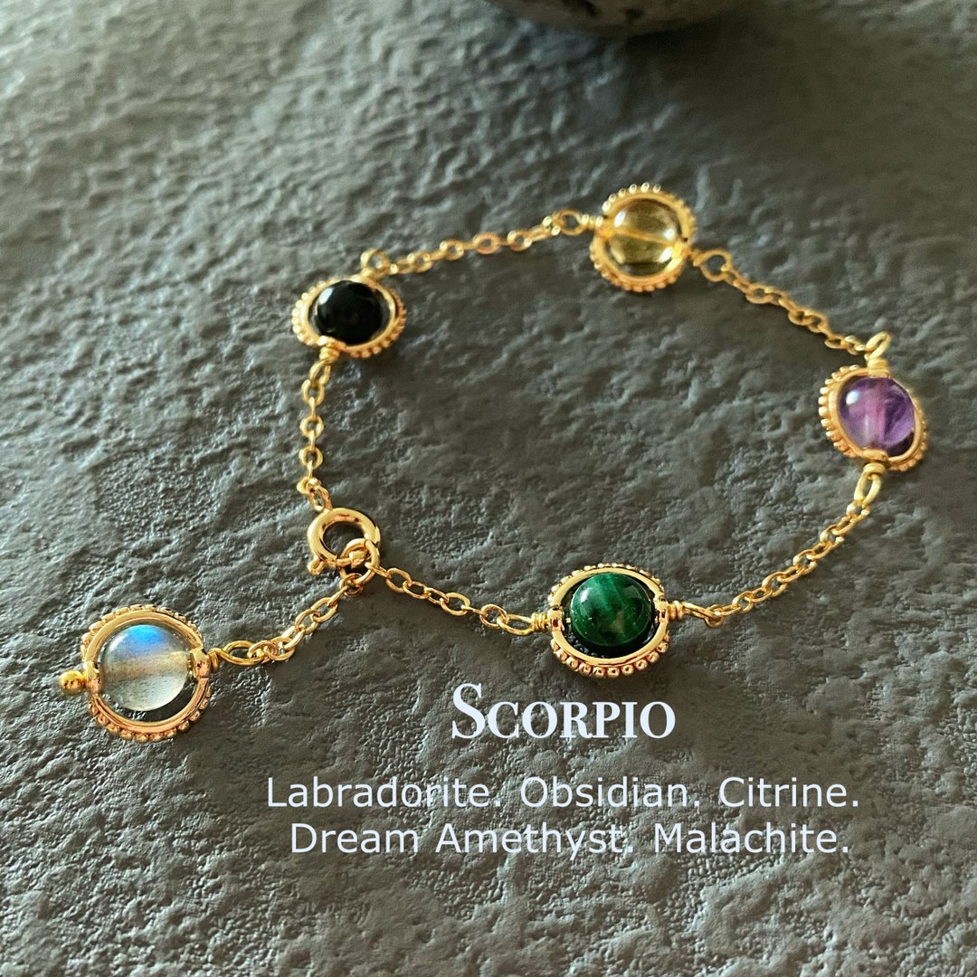 Handmade Scorpio Crystal Bracelet, Zodiac Gemstones, Labradorite ...
