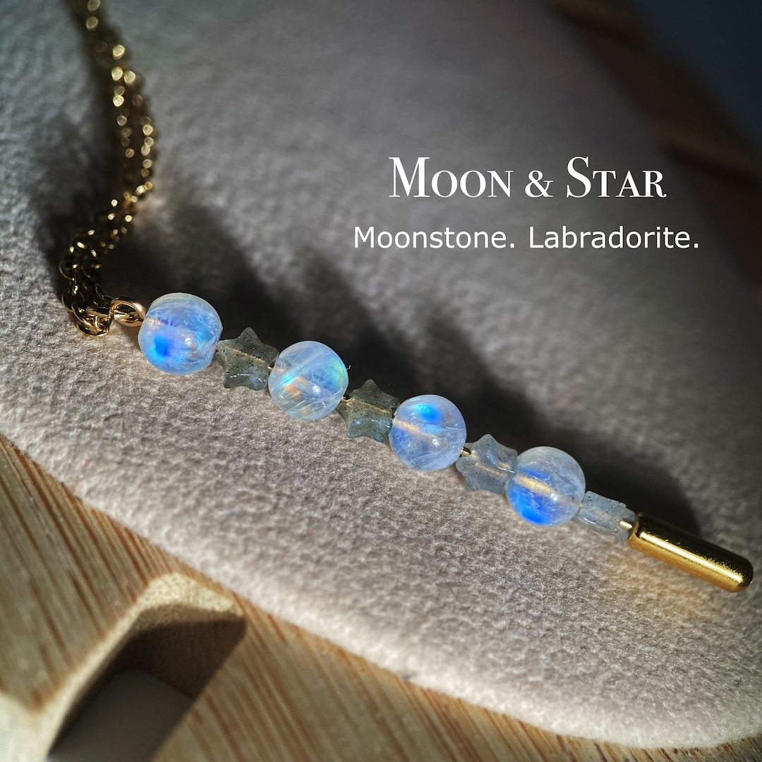 Moonstone and Labradorite Necklace, Moon and Star, Elegant Necklace ...