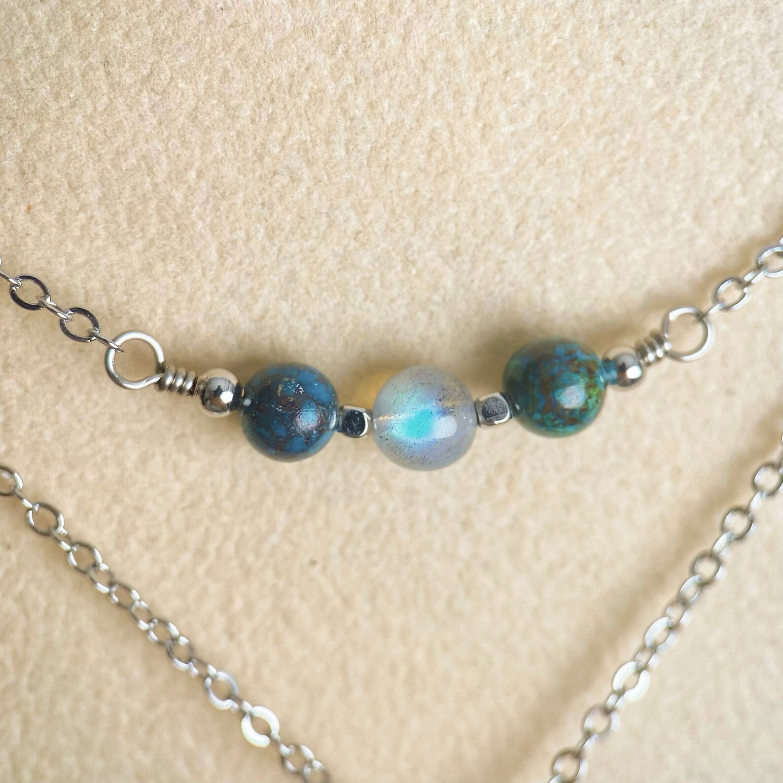 Simple Layered Necklace Set, Chrysocolla, Labradorite, Black Tourmaline ...