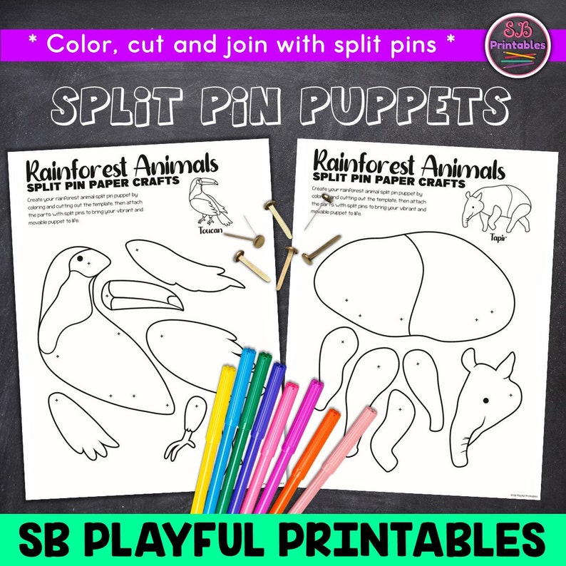 Rainforest Animals Split Pin Puppet Craft, DIY Rainforest Animal ...