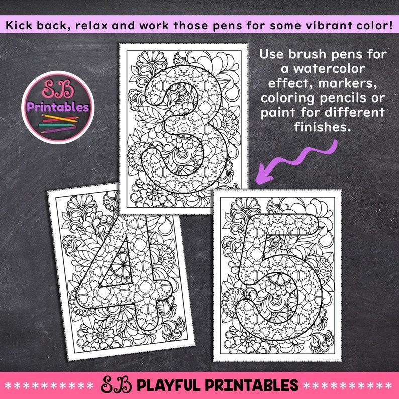 Patterned Numbers Mindful Coloring Pages, Mindfulness Coloring Book ...