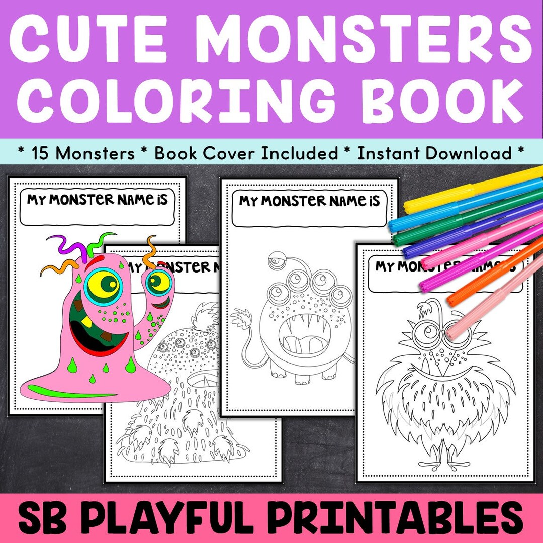 Monsters Coloring Book, 15 Cute Monster Coloring Pages for Kids ...