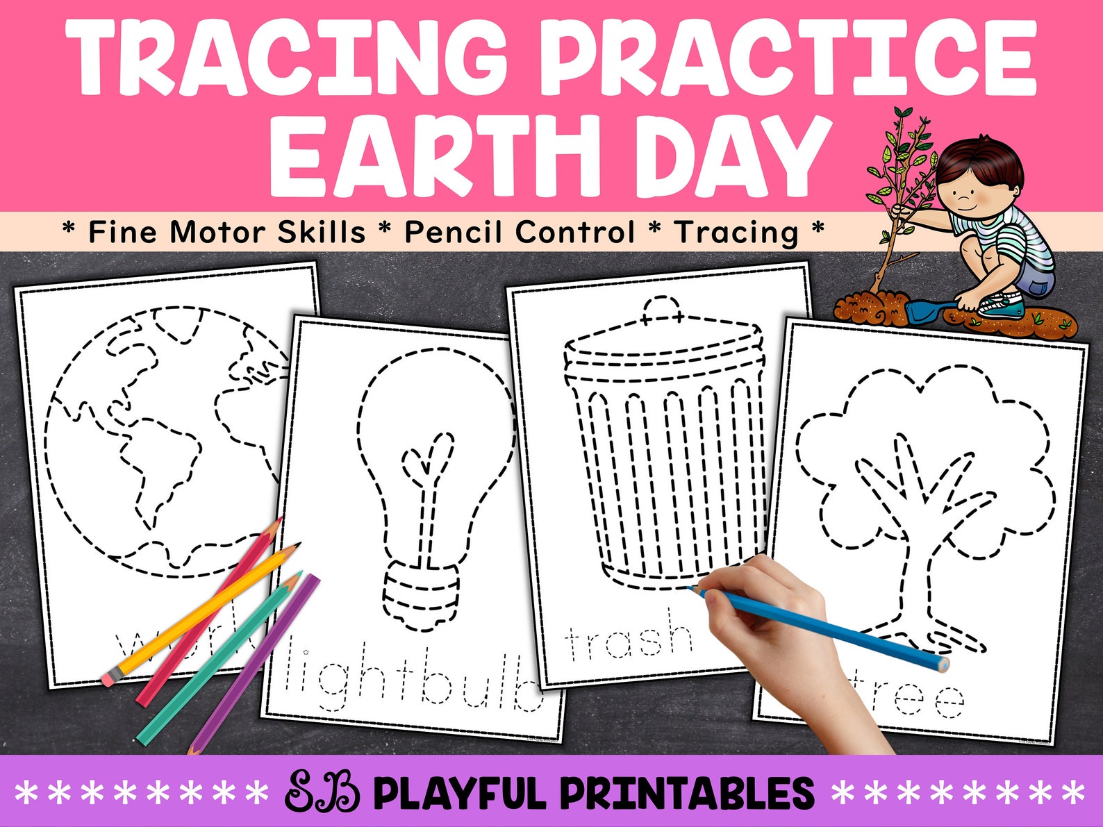 Earth Day Tracing Practice Worksheets, Fine Motor Skills Practice, Pre ...