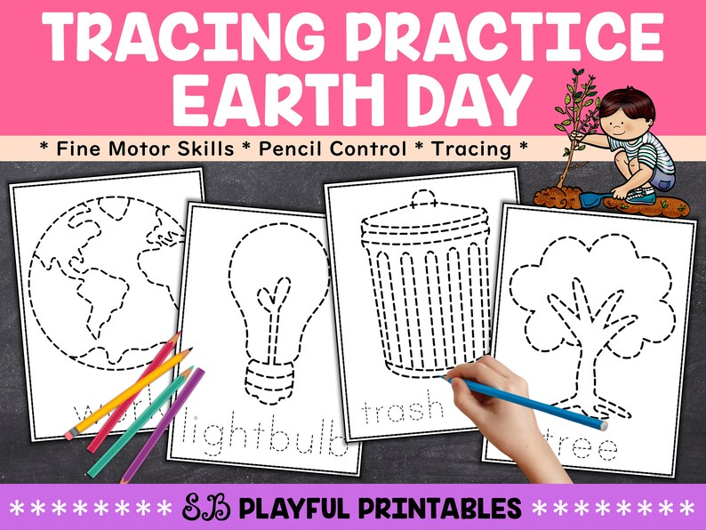 Earth Day Tracing Practice Worksheets, Fine Motor Skills Practice, Pre ...