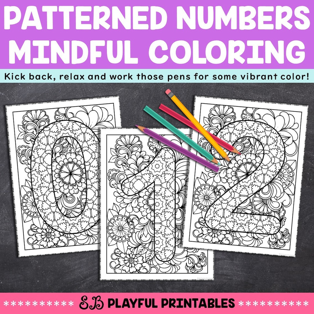 Patterned Numbers Mindful Coloring Pages, Mindfulness Coloring Book ...