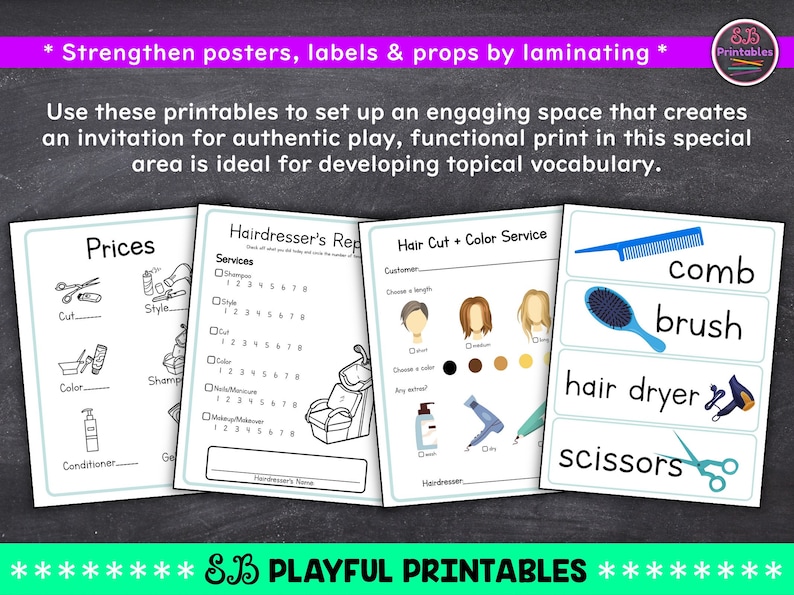 Hair Salon Pretend Play, Hair Salon Play Printables, Home-school ...