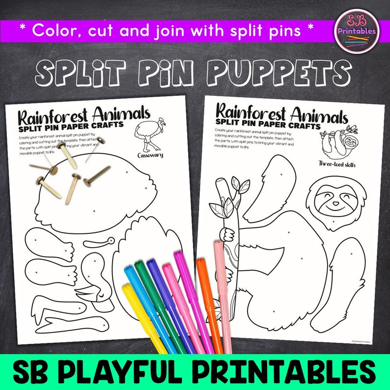 Rainforest Animals Split Pin Puppet Craft, DIY Rainforest Animal ...