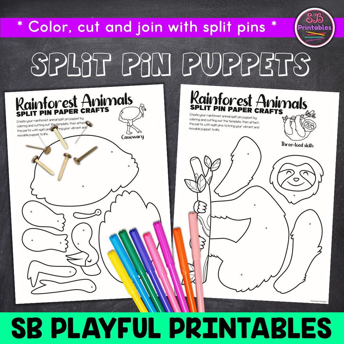 Rainforest Animals Split Pin Puppet Craft, DIY Rainforest Animal ...