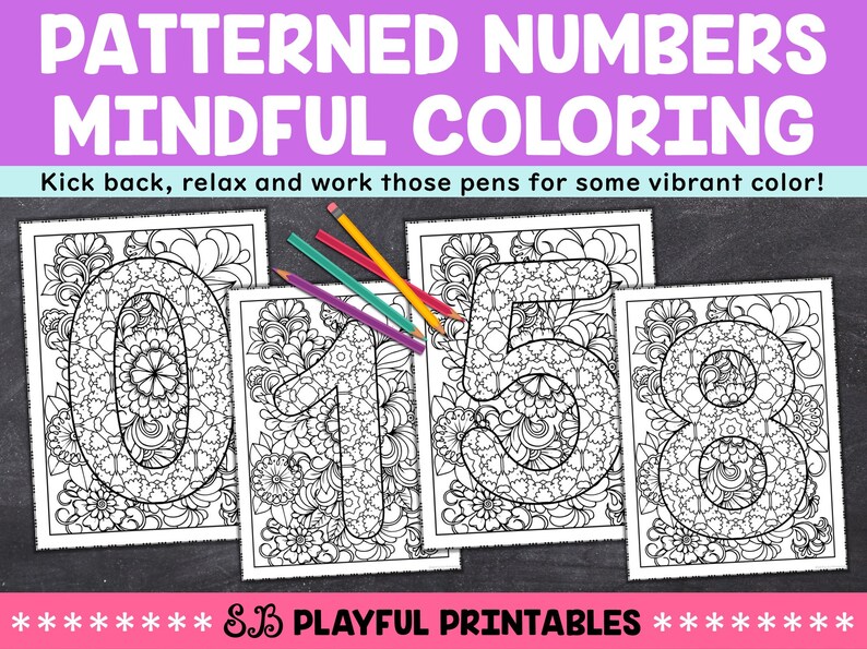 Patterned Numbers Mindful Coloring Pages, Mindfulness Coloring Book ...