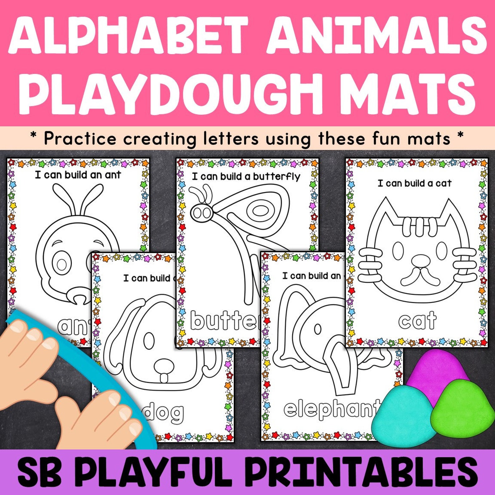 Alphabet Animals Playdough Activity Mats for Kids, Animal Themed ...