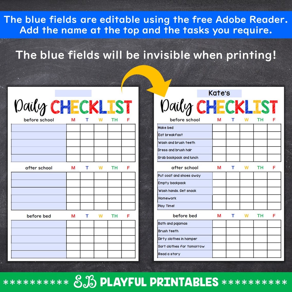 Printable and Editable Daily Checklist for Kids, Chore Chart for Kids ...