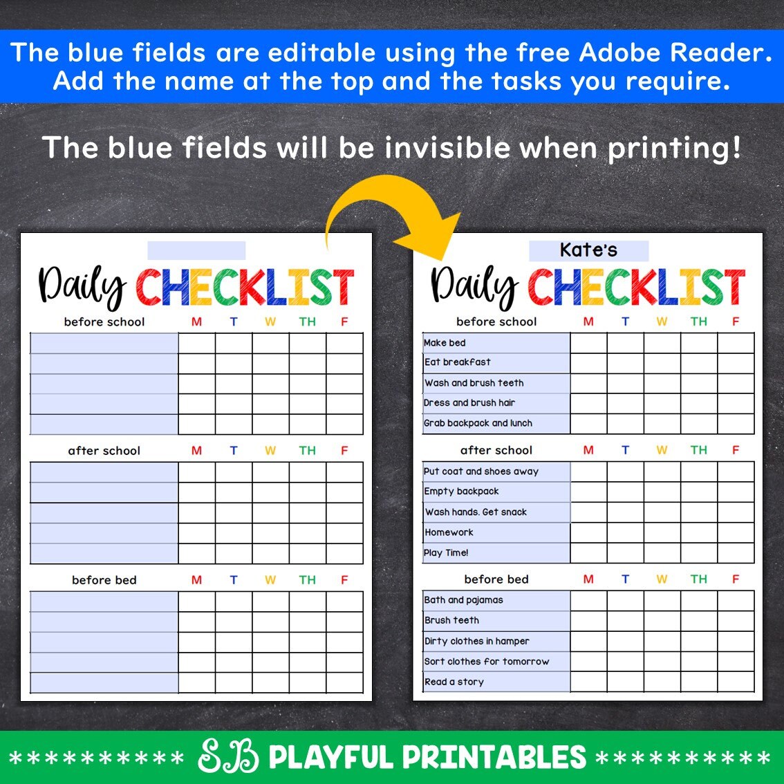 Printable and Editable Daily Checklist for Kids, Chore Chart for Kids ...