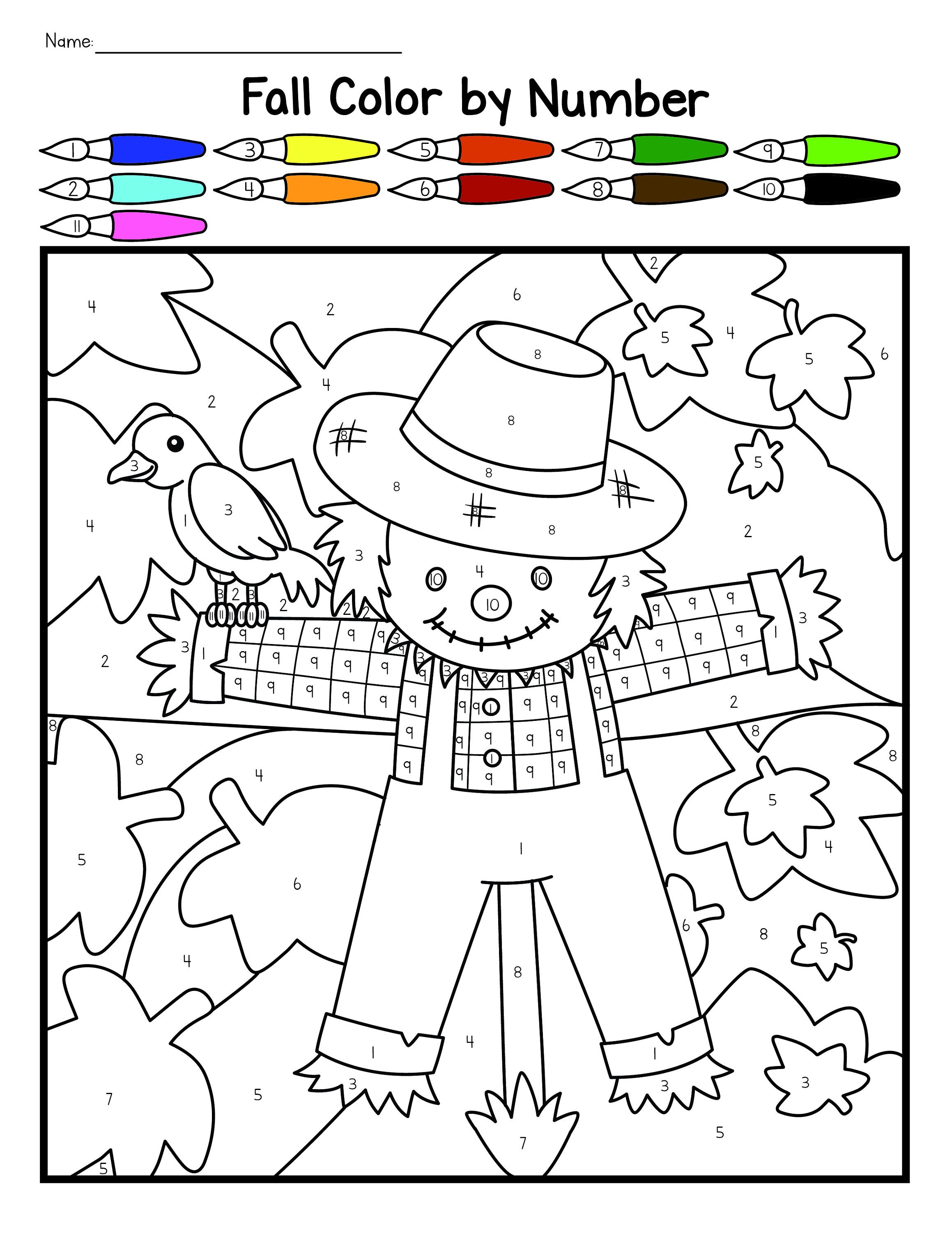 Fall Color by Number, Color by Number Activities for Kids, Fine Motor ...
