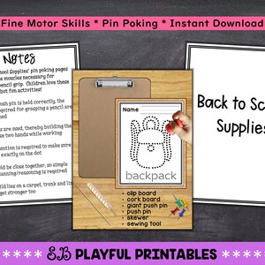School Supplies Pin Poking Worksheets for Kids, Printables for ...