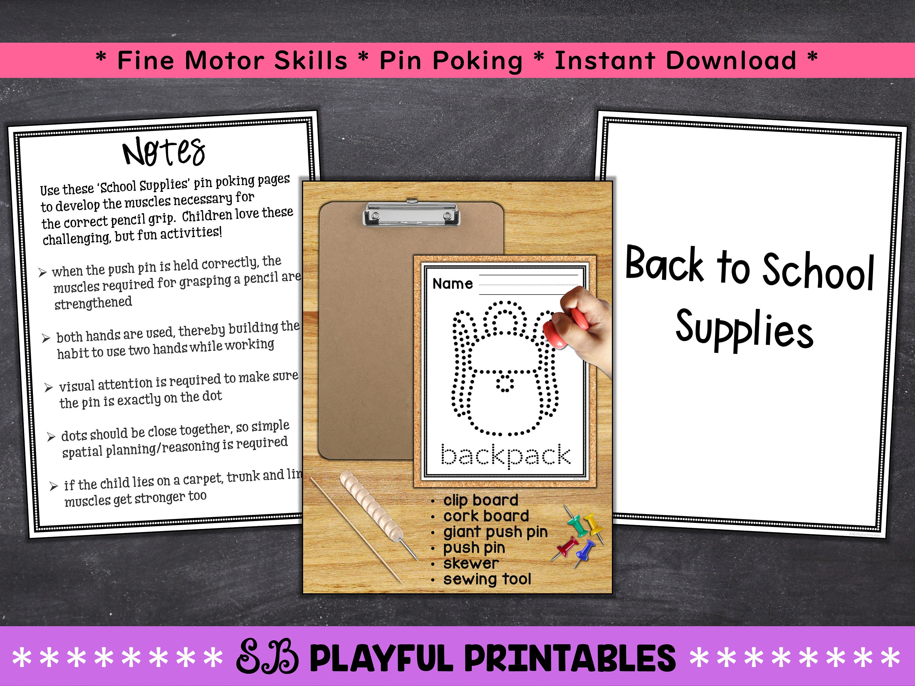 School Supplies Pin Poking Worksheets for Kids, Printables for ...