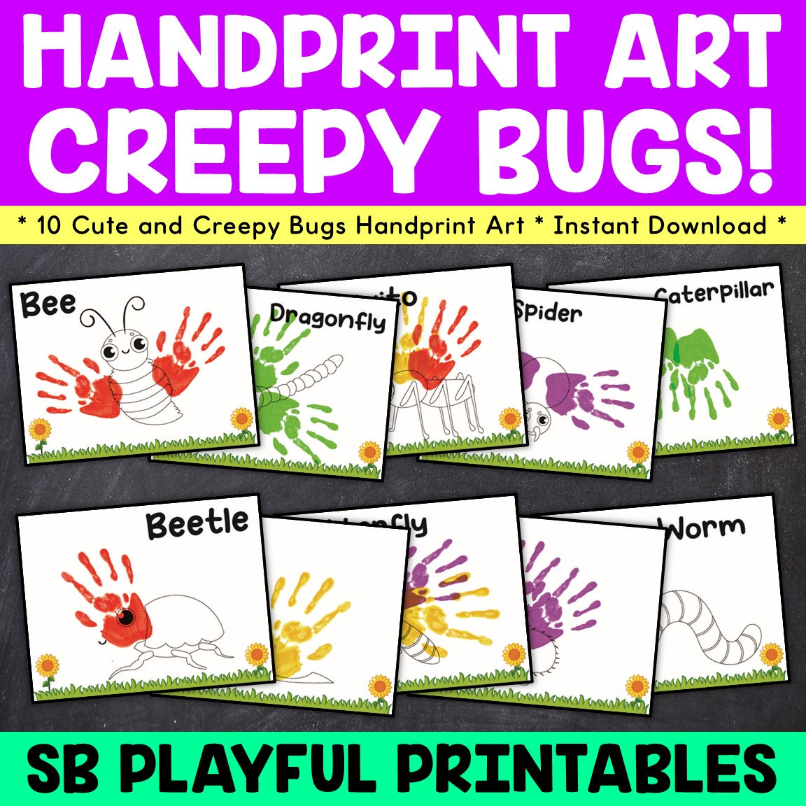 Bugs Handprint Art for Kids, Bug Themed Printable Art Activity, DIY ...
