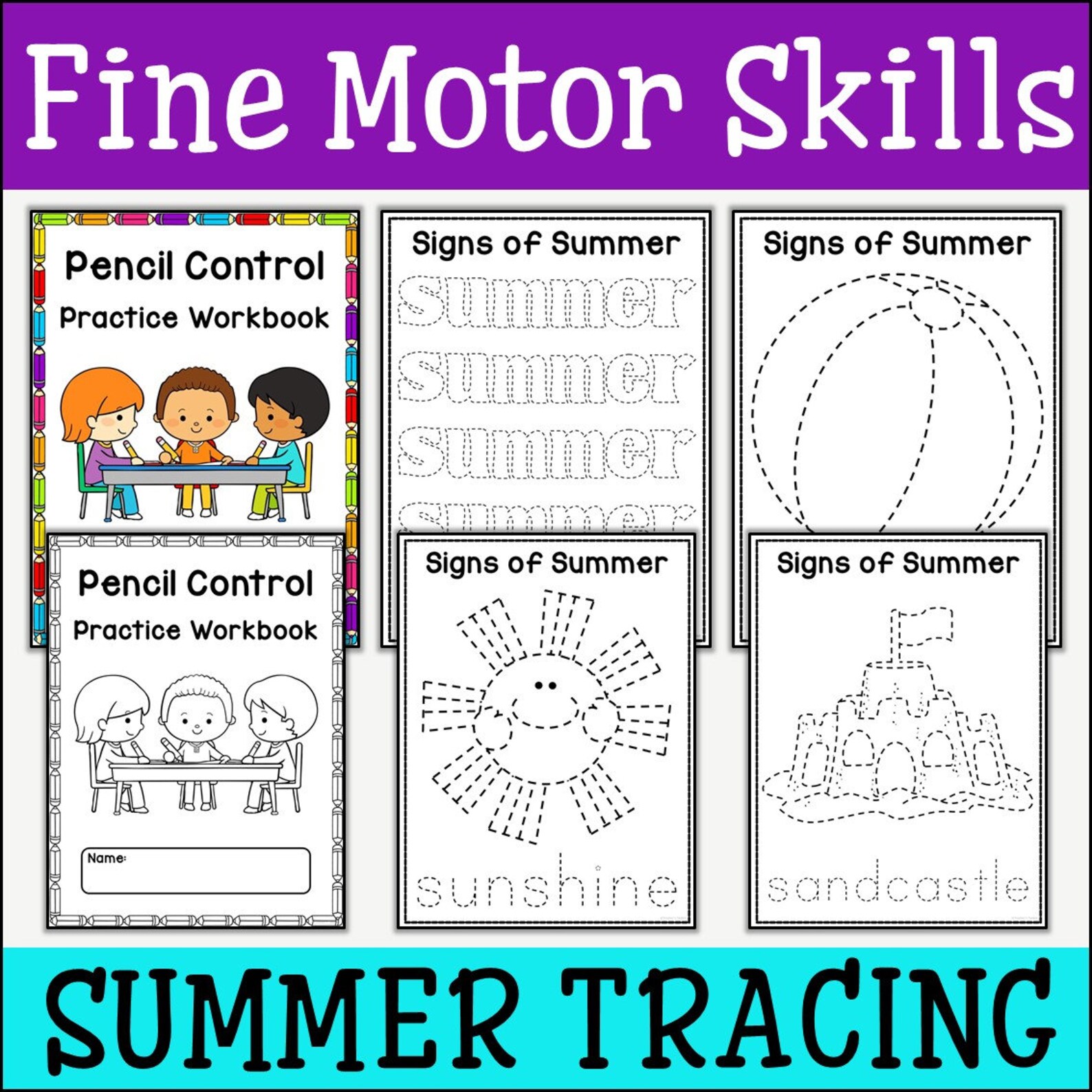 Signs of Summer Tracing Practice Worksheets, Fine Motor Skills Practice ...