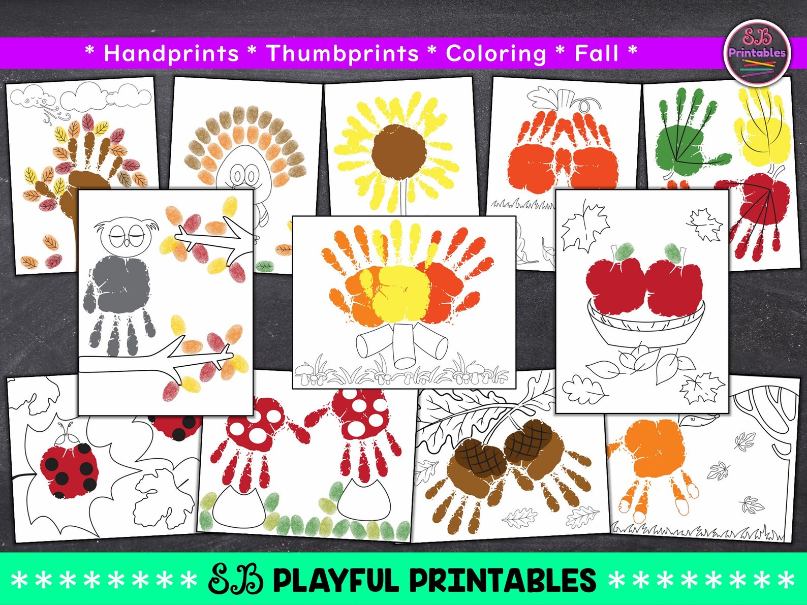 Fall Handprint and Thumbprint Art, Fall Themed Printable Art Activity ...