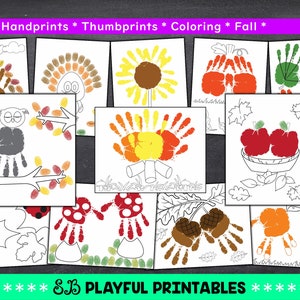 Fall Handprint and Thumbprint Art, Fall Themed Printable Art Activity ...