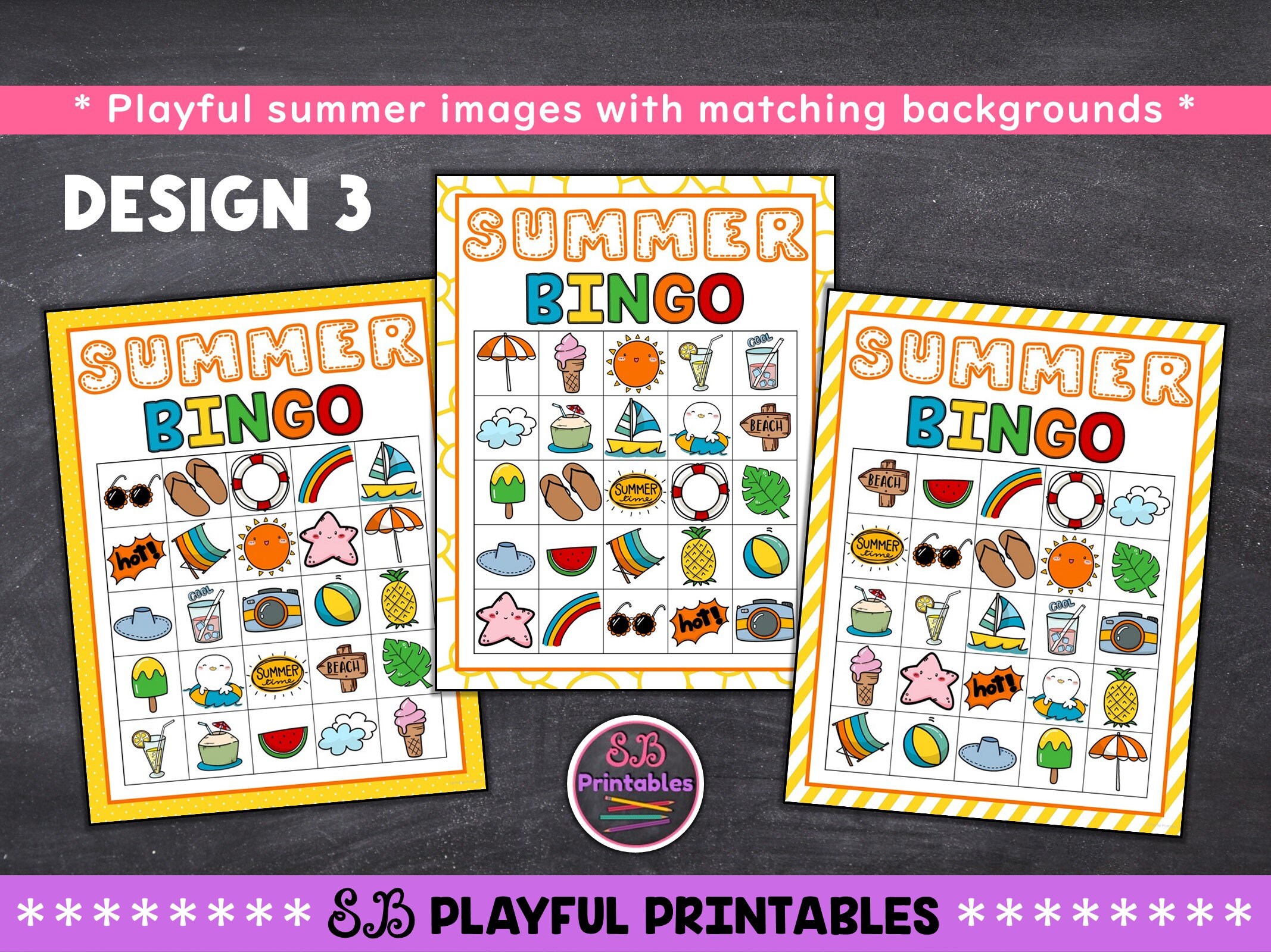 Summer Bingo Game for Kids and Adults, Summer Printable Game, Summer ...