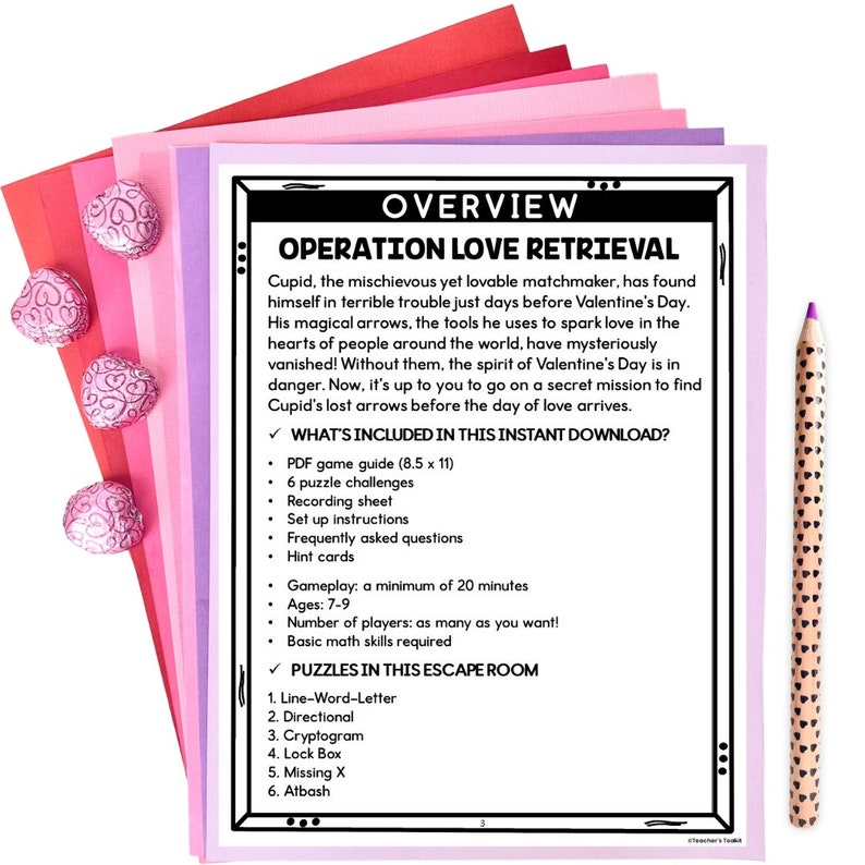 Valentine's Day Printable Escape Room Fun Puzzles NO PREP Print and Go ...
