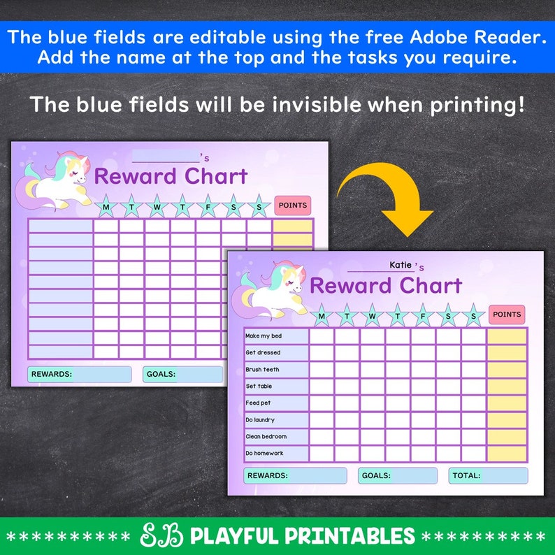 Printable and Editable Unicorn Reward Chart for Kids Daily - Etsy
