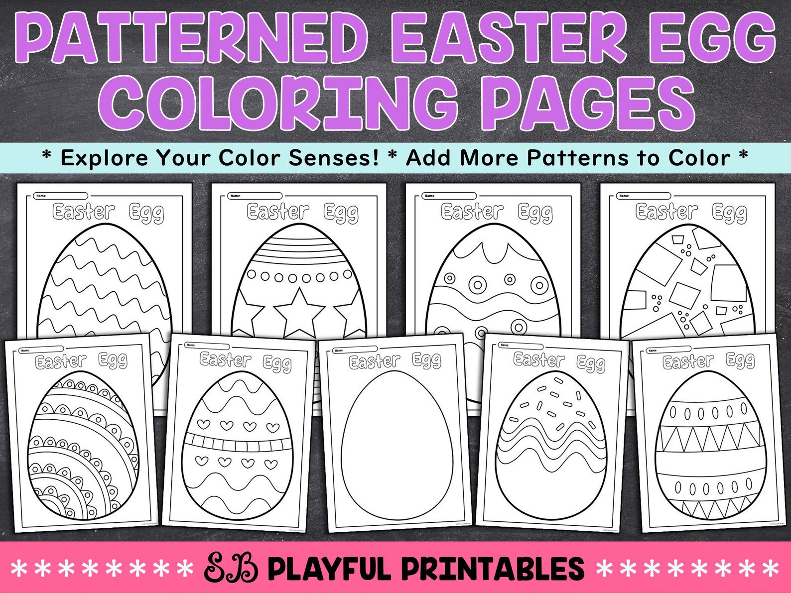 Printable Patterned Easter Egg Coloring Pages for Kids, Color in Easter ...