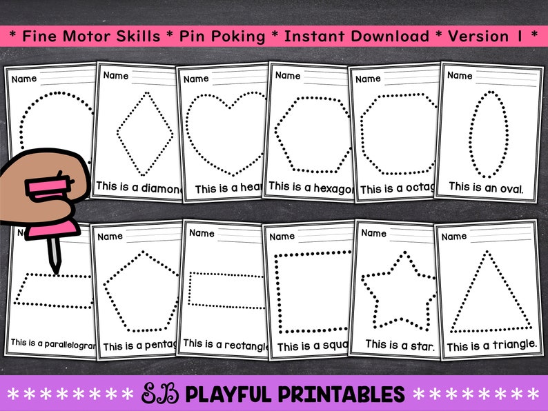 2D Shape Pin Poking Worksheets for Kids, Geometry Math Pin Poking ...
