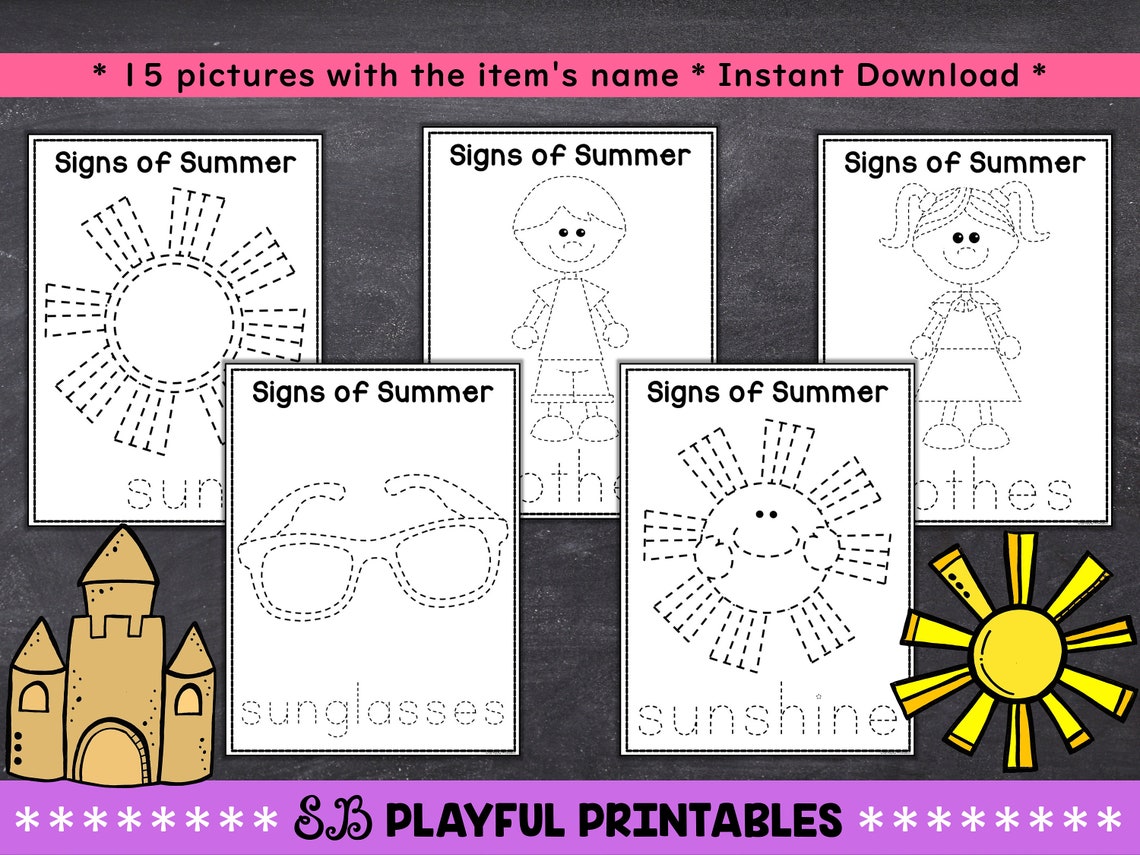 Signs of Summer Tracing Practice Worksheets, Fine Motor Skills Practice ...