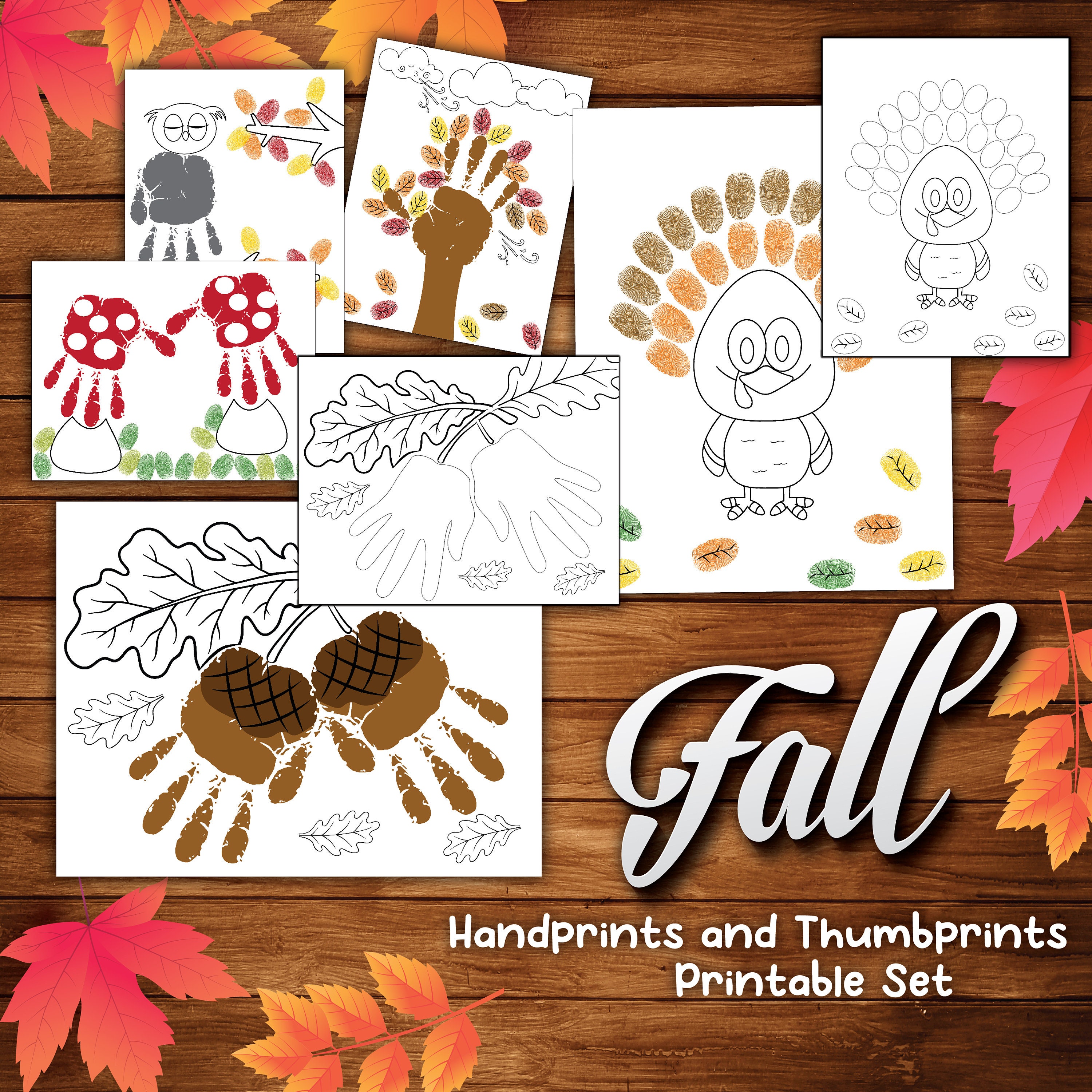 Fall Handprint and Thumbprint Art, Fall Themed Printable Art Activity ...