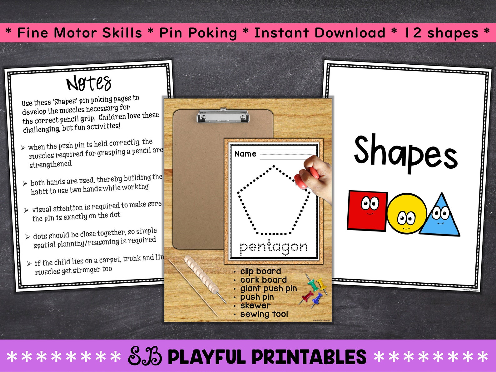 2D Shape Pin Poking Worksheets for Kids, Geometry Math Pin Poking ...