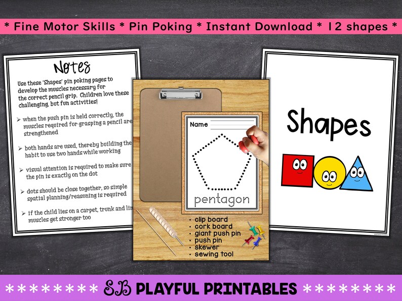 2D Shape Pin Poking Worksheets for Kids, Geometry Math Pin Poking ...
